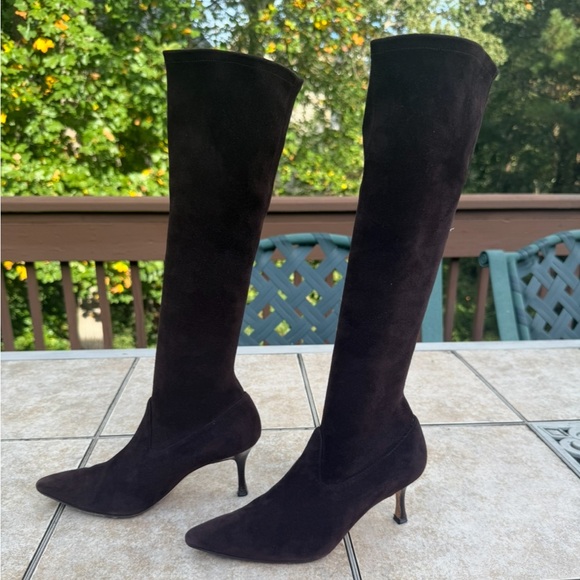 Manolo Blahnik | Shoes | Manolo Blahnik Elegantbrown Suede Knee Boots ...